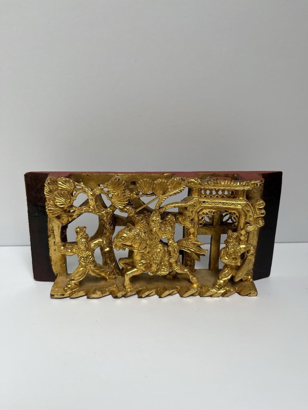 Hand Carved Gilded Wooden Chinese Wall Panel 3.5x7.5x1 Oriental Art ...