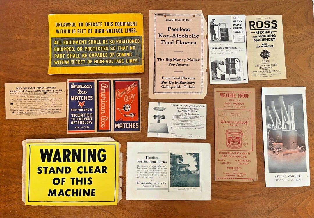 Vintage Safety Sign & Machinery Label Set • Industrial Grab-bag – 18 ...