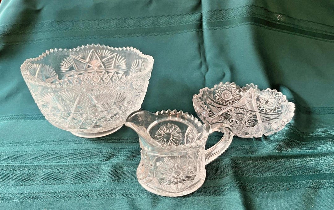 Vintage Cut Crystal Serving Set 3pc Bowl Creamer Brilliant Cut Glass - Etsy