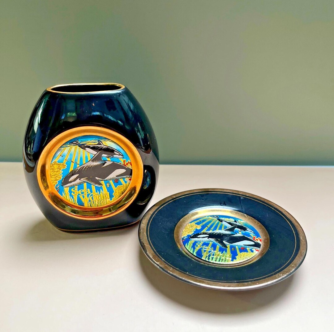 Seaworld Japan Chokin Set • Shamu Orca Plate & Vase • 24K Trim - Etsy