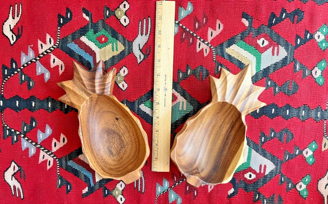 2x Vintage Philippine Monkey Pod Wood Pineapple Bowls - MCM Tiki Decor ...