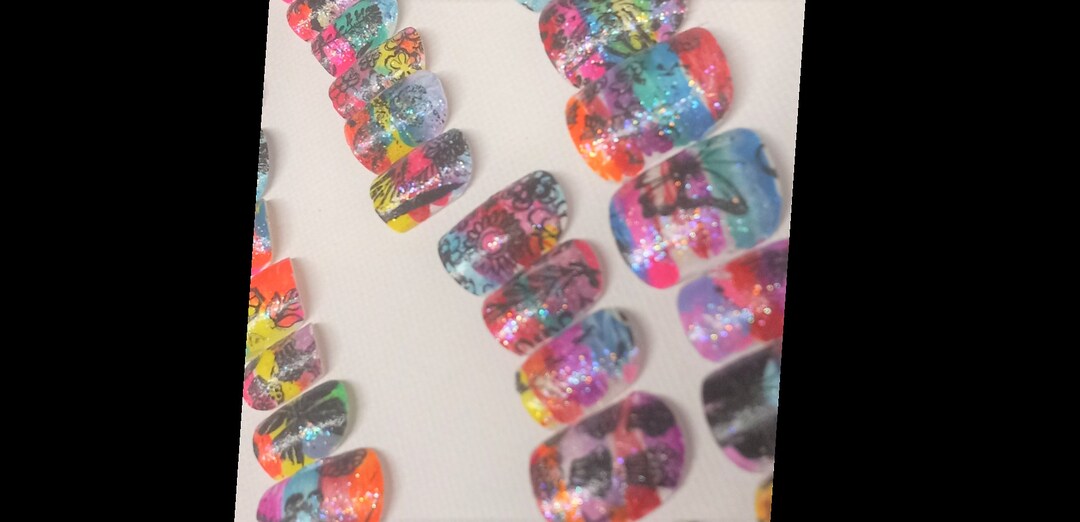 Colorful Short Nails Full Set Stamped - Etsy