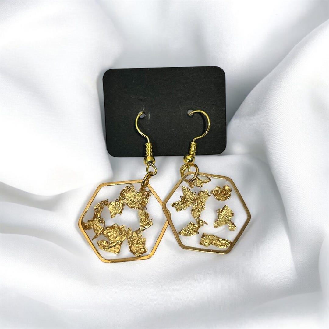 Colgante, Aretes, Dorado Con Mica Color Oro. Hipoalergénico. Acero ...