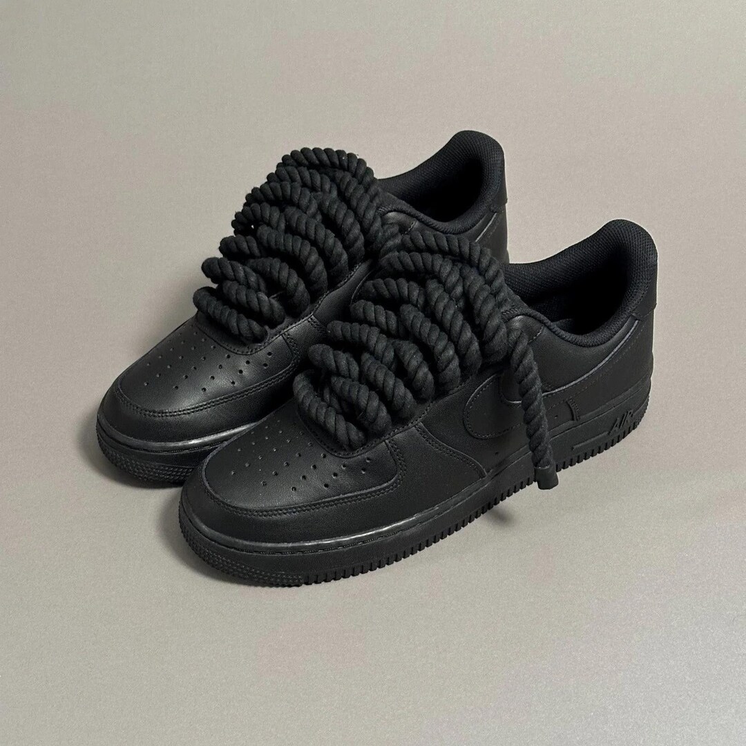 Custom Black Sneakers With Chunky Rope Laces Nike AF1 "rope King ...