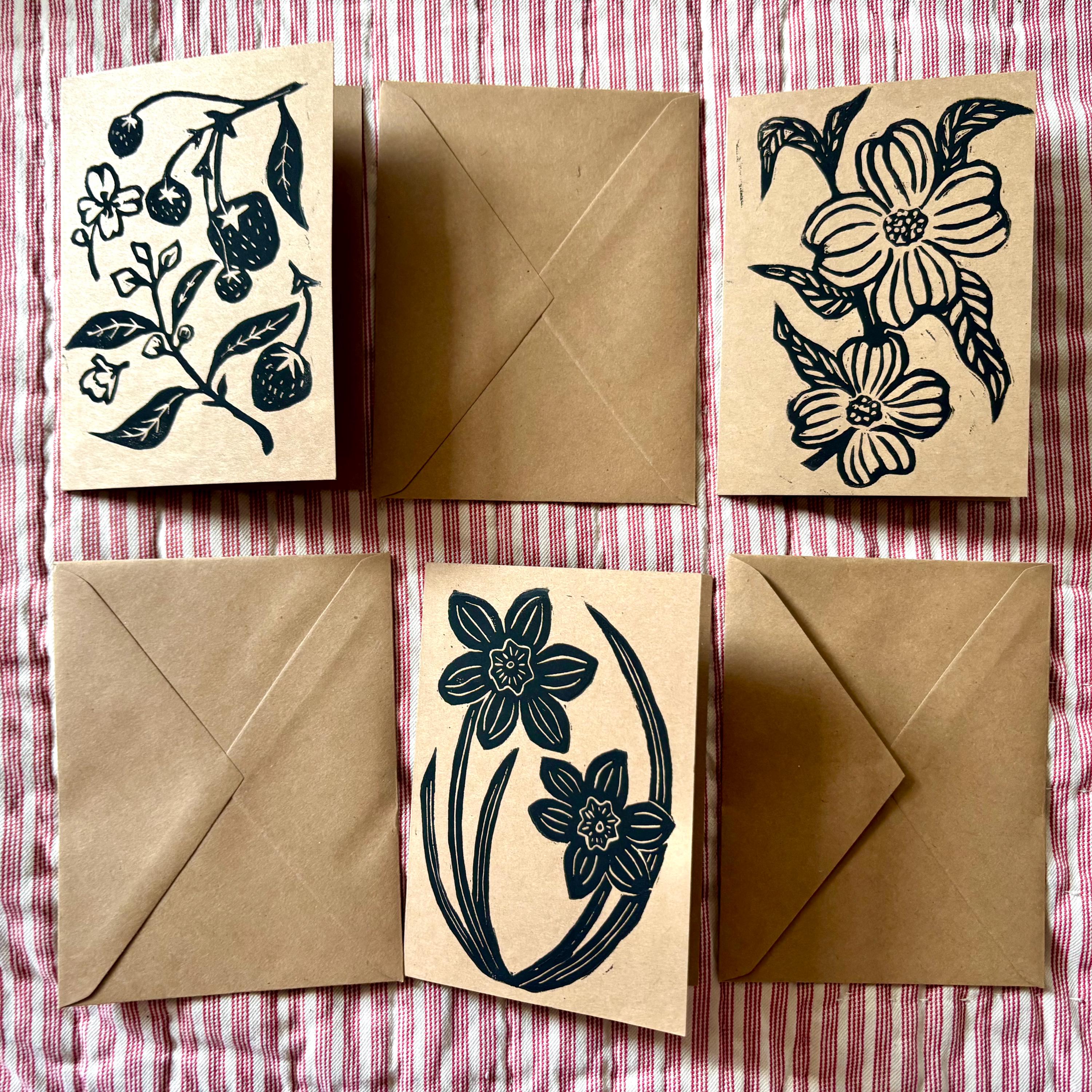 Hand Block Printed Greeting Cards- Spring Collection - Etsy