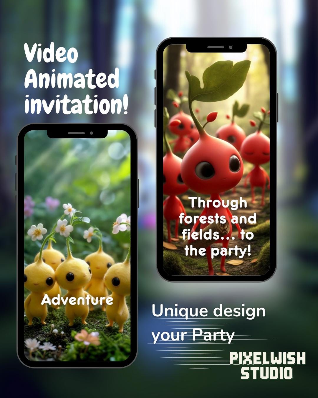 Pikmin Style Video Birthday Invitation - Cartoon Character Theme ...