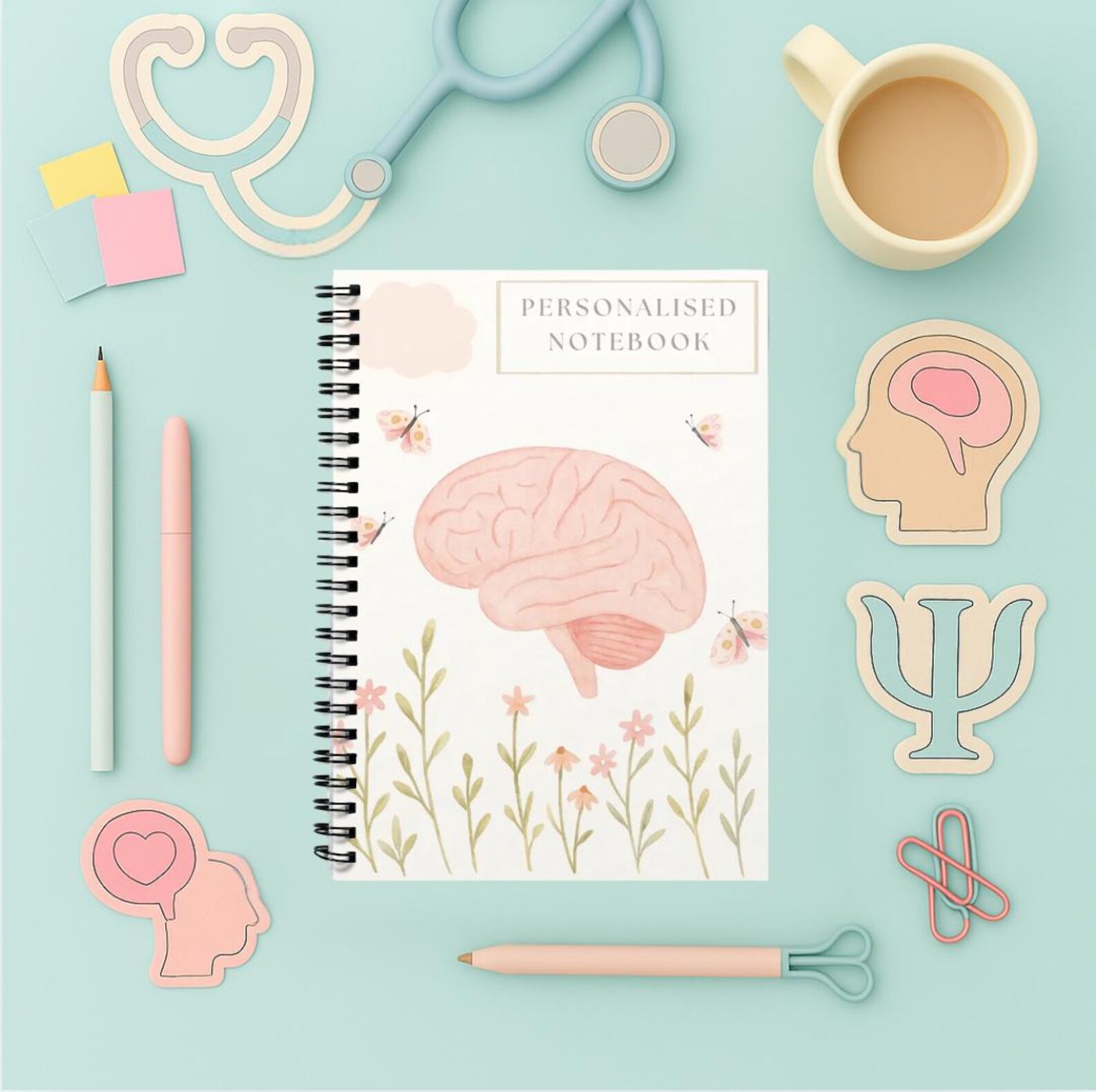 Personalized Psychology Notebook | Pastel Brain Floral Design - Etsy