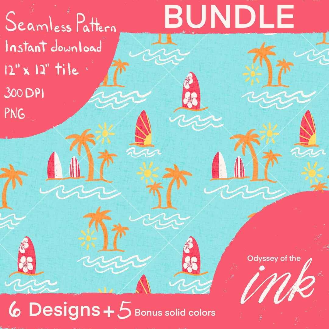 Retro Surfboard Summer Pattern Bundle (digital Download) - Etsy