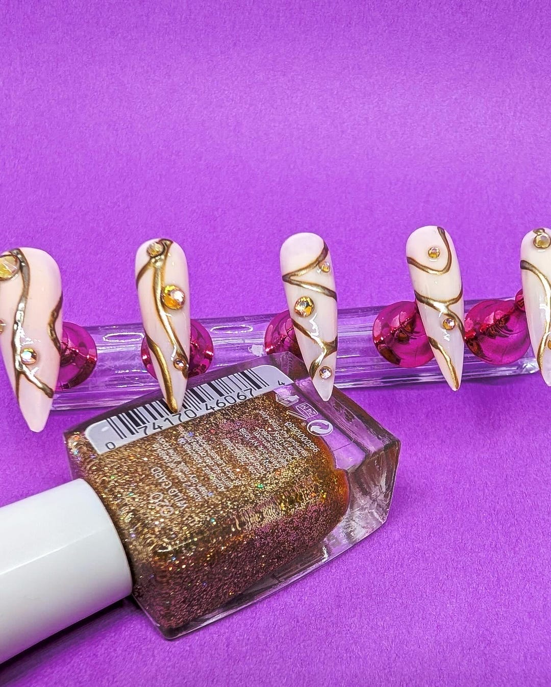Golden Glitter Rhinestone Press on Nails - Hand Painted, Custom - Etsy