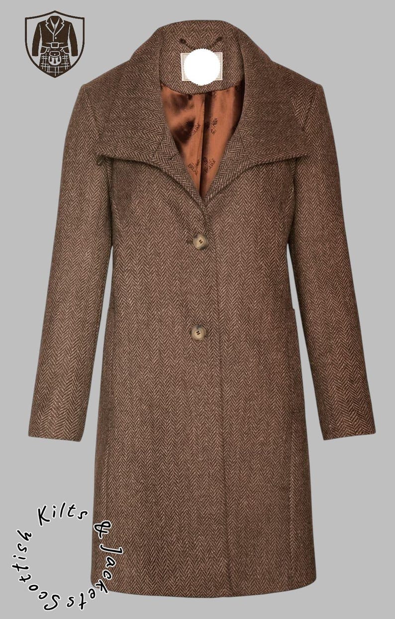 Ladies Herringbone Tweed Funnel Coat | Women’s Wool Winter Coat ...