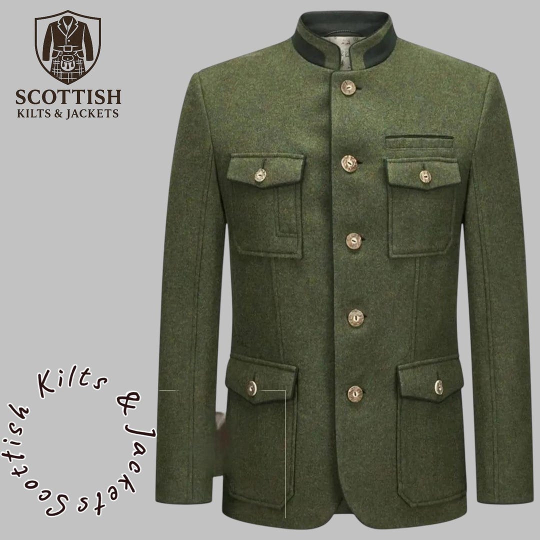 Men's Bavarian Wool Trachten Jacket: Olive Green Oktoberfest Blazer ...