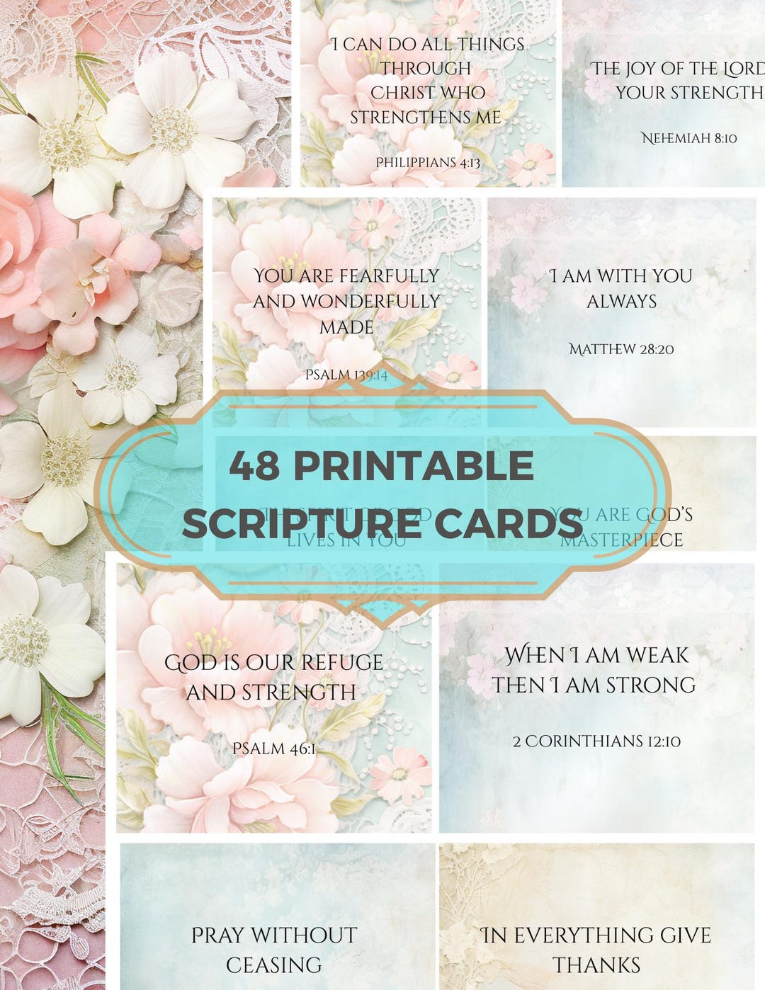 Printable Scripture Cards | 48 Prayer Cards for Junk Journals ...
