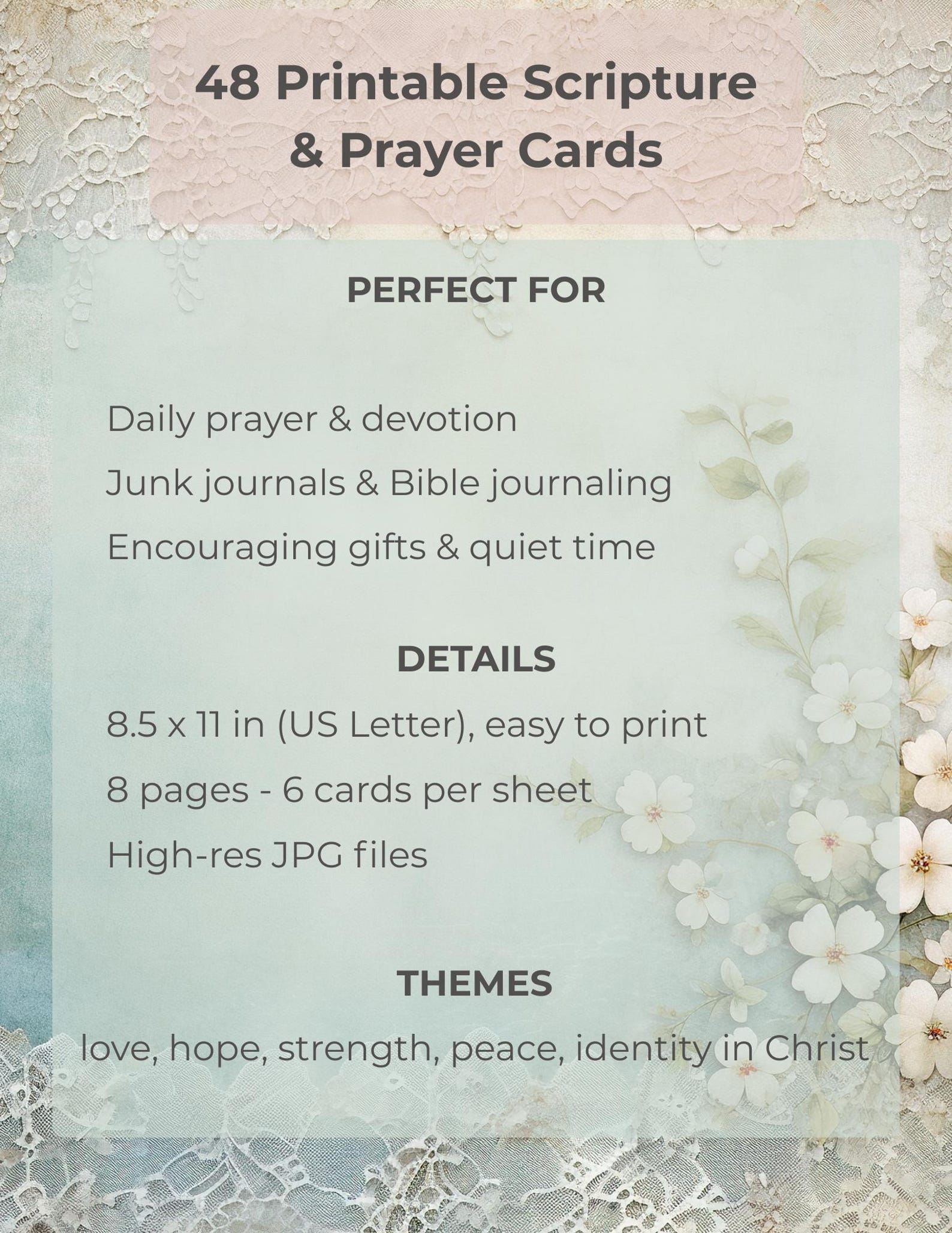 Printable Scripture Cards | 48 Prayer Cards for Junk Journals & Devotion | Bible Verse Cards ...
