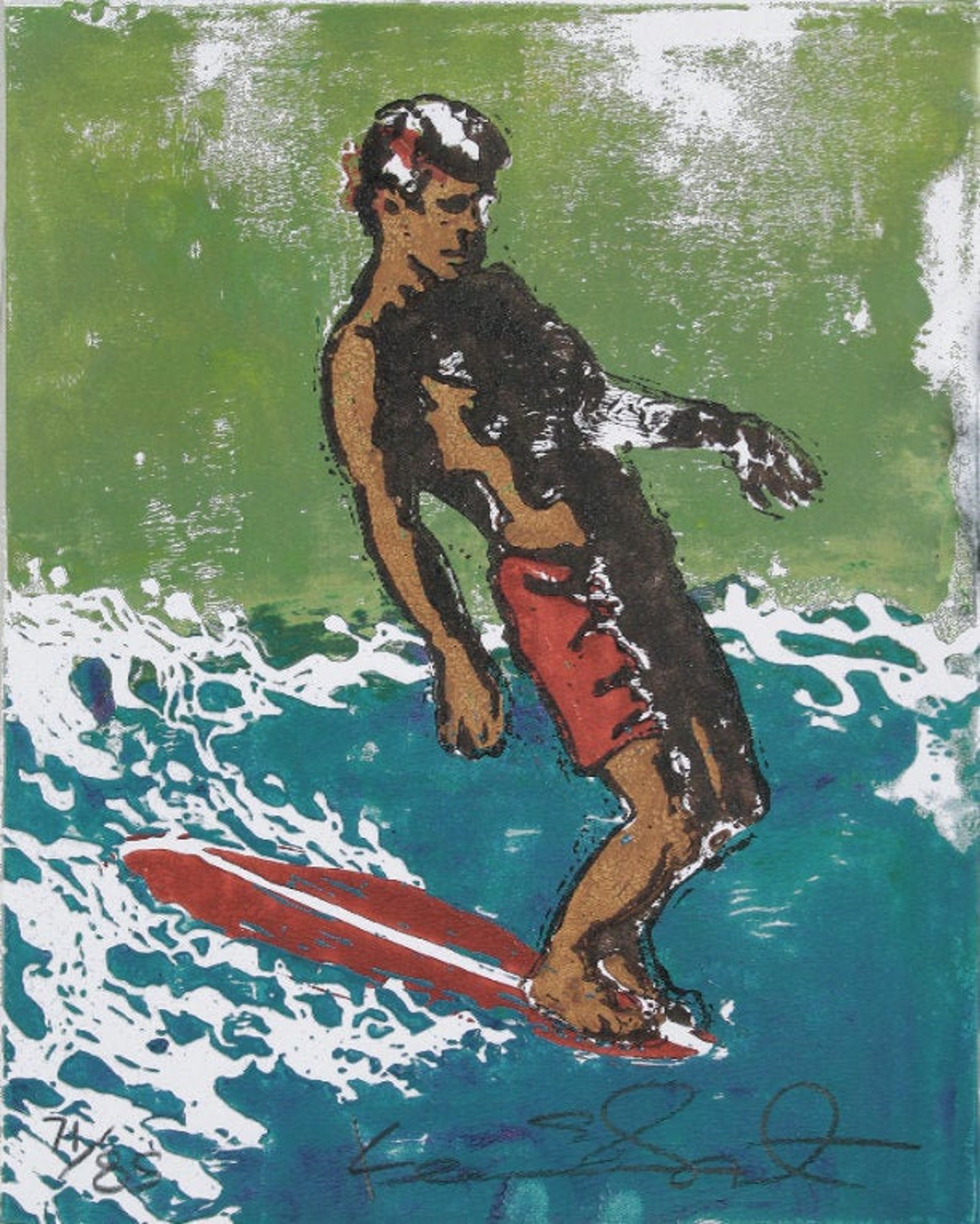 Nose Rider Surf Linocut Longboard Surfer Print - Etsy