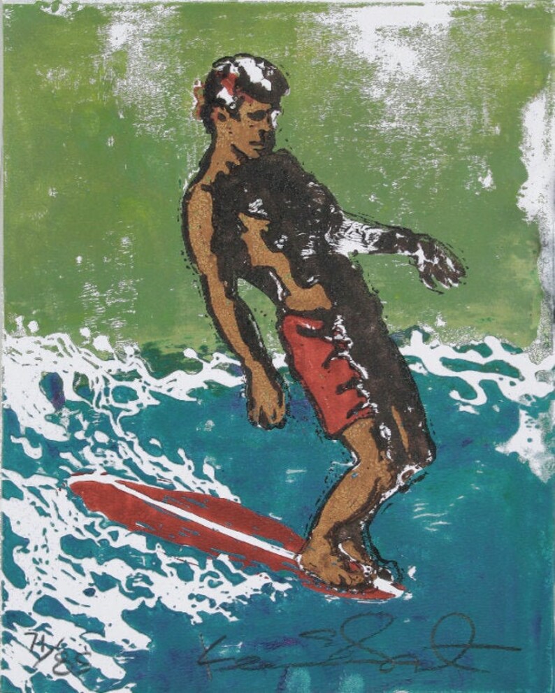 Nose Rider Surf Linocut Longboard Surfer Print - Etsy