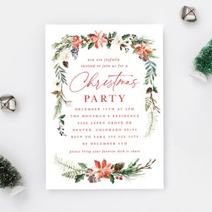 Christmas Greenery Party Invitation Template, Holiday Business School ...