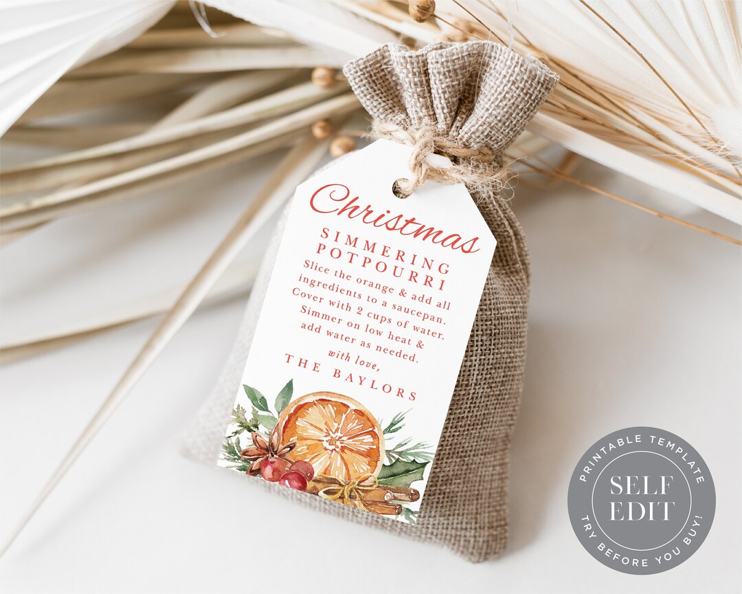 Christmas Simmering Potpourri Gift Tag Printable, Christmas Potpourri ...
