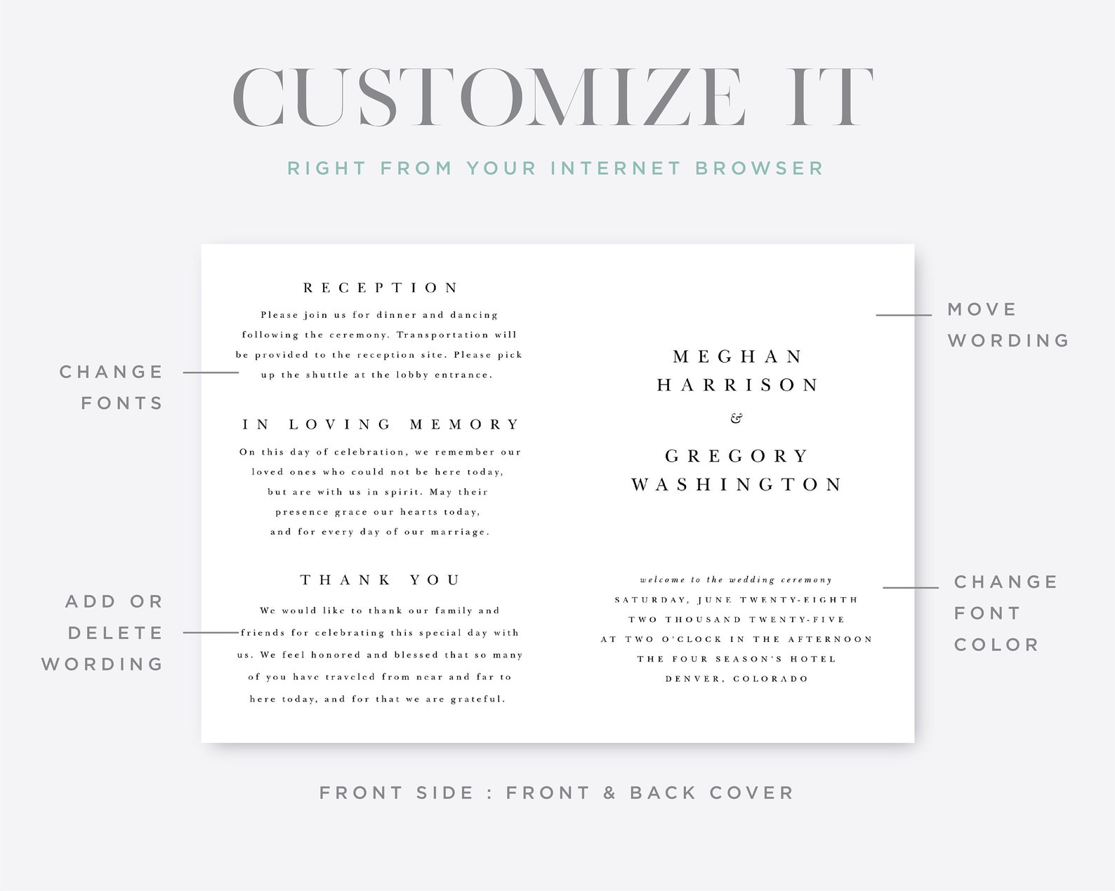 Printable Wedding Folded Program Template Minimalist Wedding | Etsy