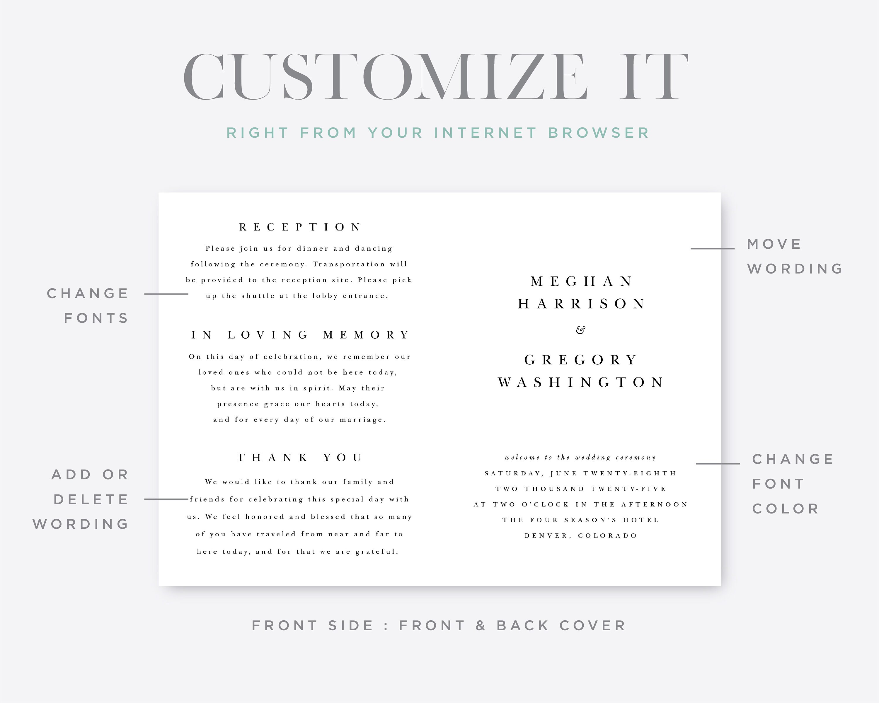 Printable Wedding Folded Program Template Minimalist Wedding | Etsy