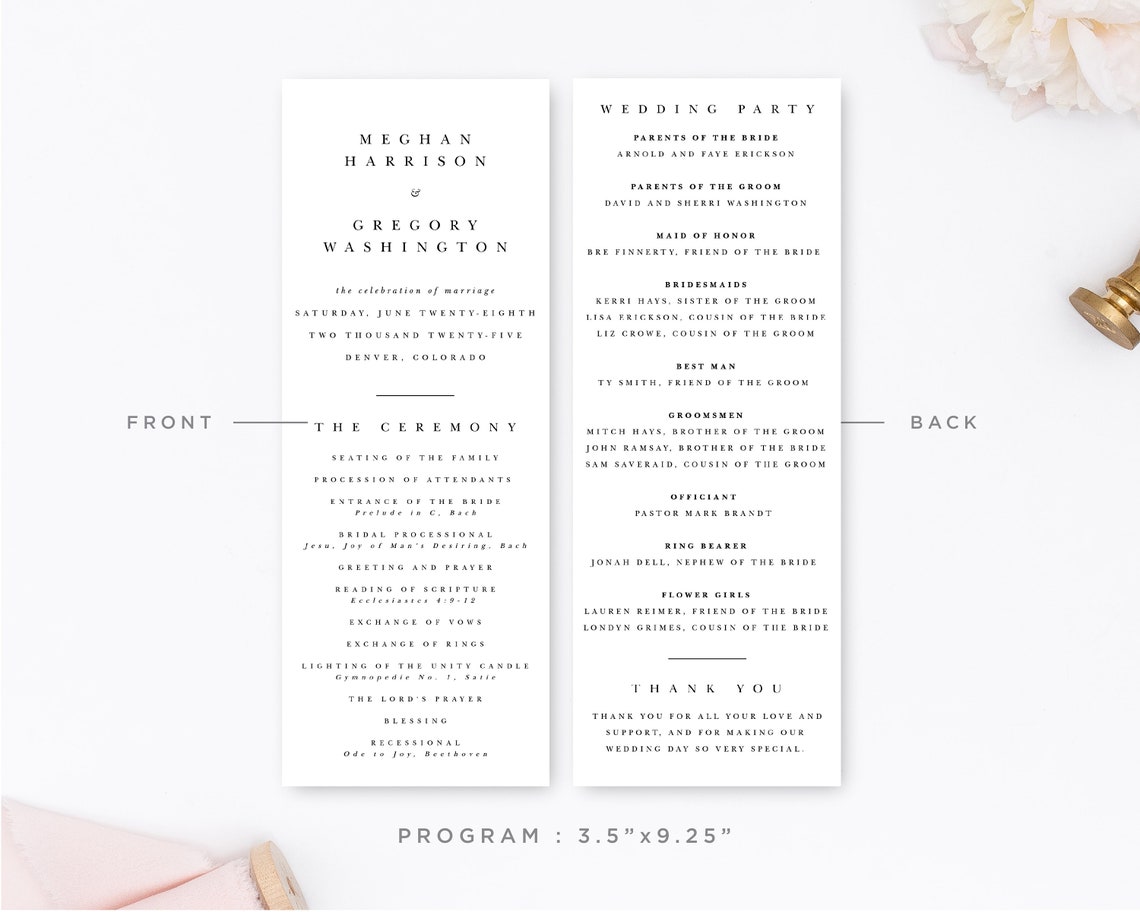 Simple Wedding Program Template Minimalist Wedding Program | Etsy
