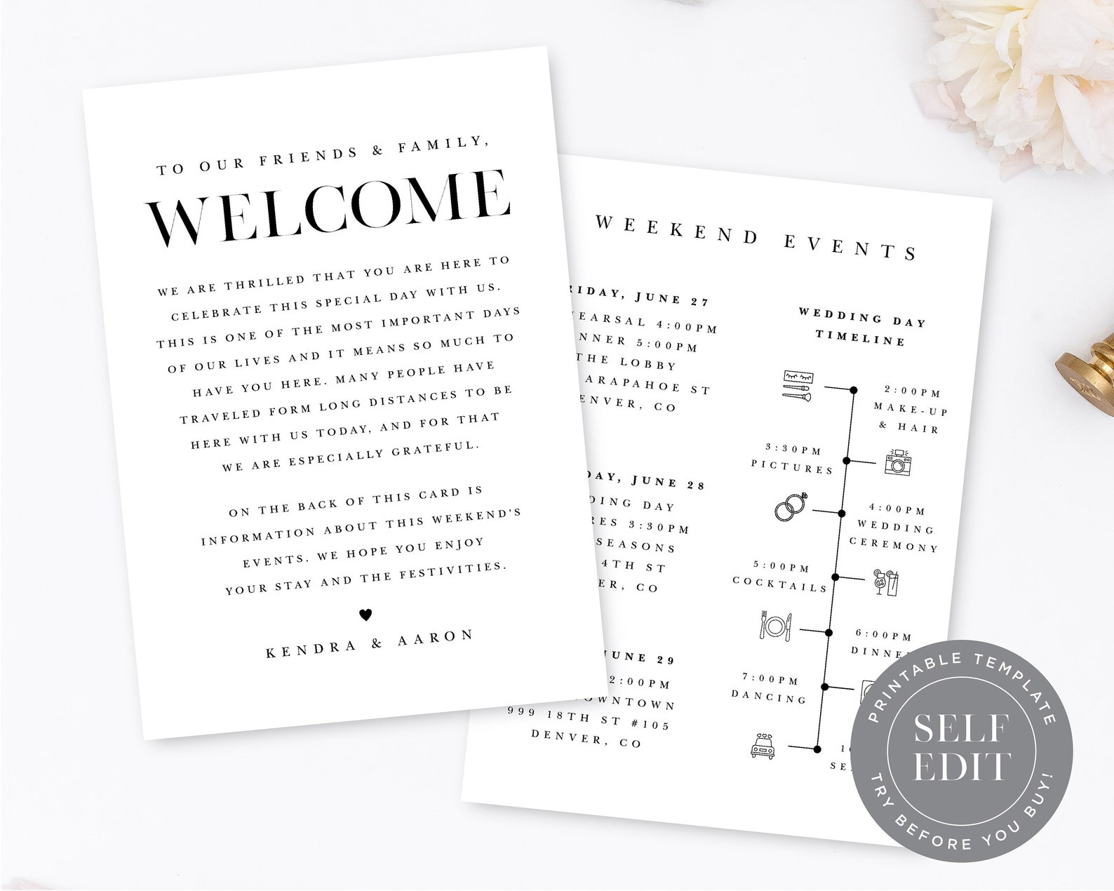 Welcome Bag Letter & Timeline Template Printable Itinerary - Etsy
