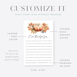 I'm Thankful for Thanksgiving Template, Thanksgiving Gratitude Cards ...