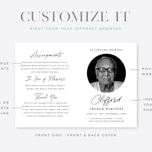 Minimalist Funeral Program Template, Memorial Service Folded Program ...