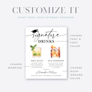 Graduation Signature Drinks Sign Template: Editable Party Cocktails ...