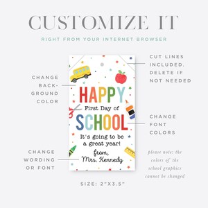 Back to School Tag Printable, Happy First Day of School Tag Template ...