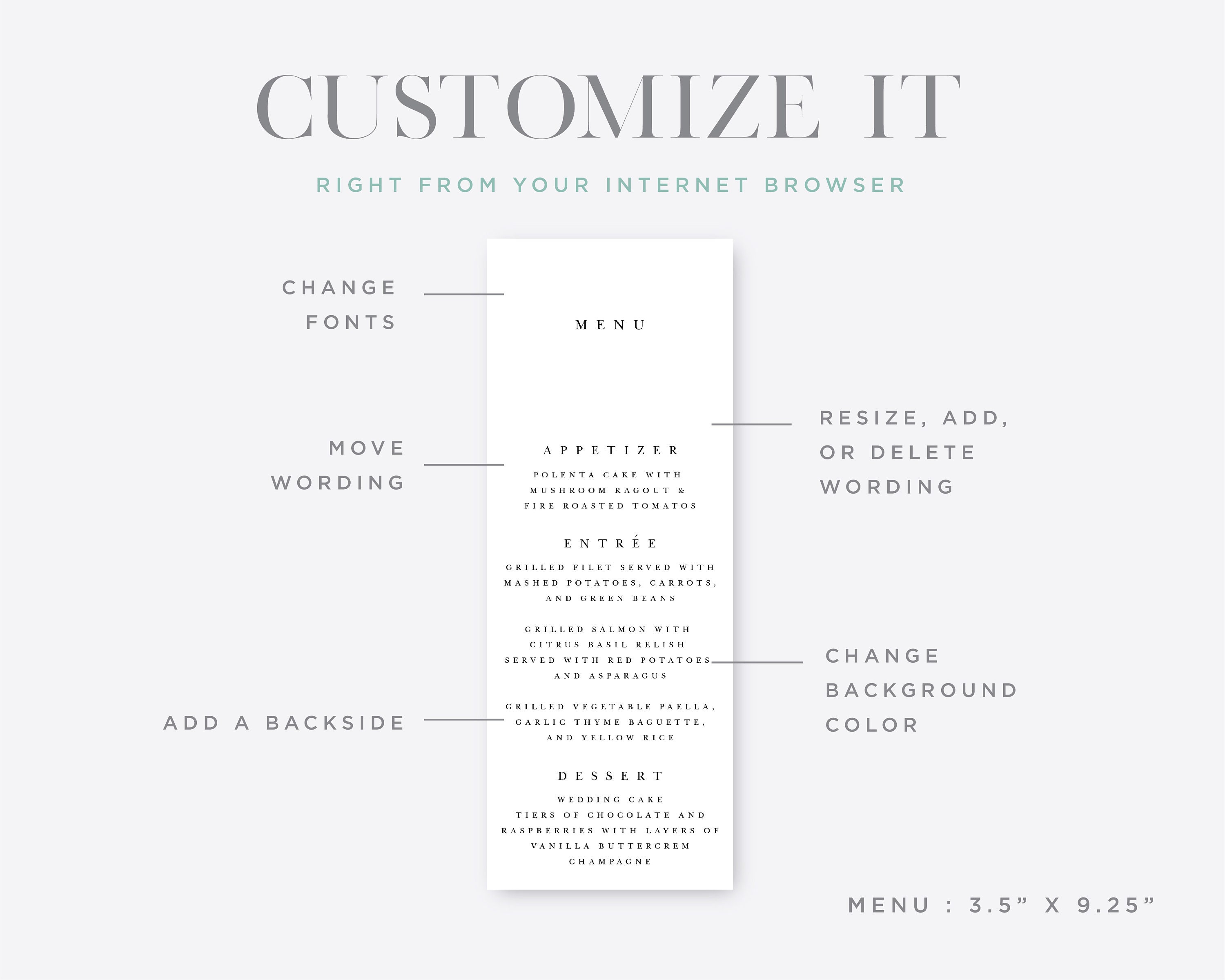 Minimalist Wedding Menu Card Template Simple Printable | Etsy