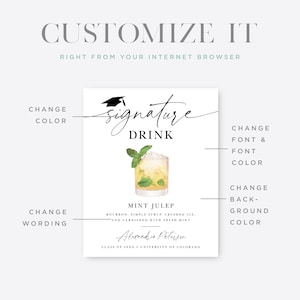 Graduation Signature Drink Sign Template: Cocktail Party Printable ...