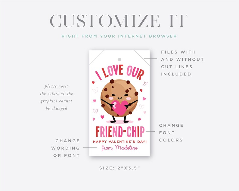 Valentine Chocolate Chip Cookie Gift Tag Printable, Valentine I Love ...