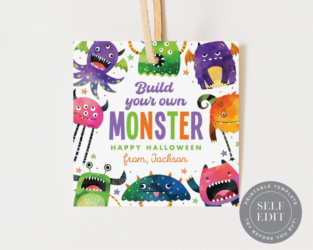 Build Your Own Monster Tag Printable, Halloween Make Your Own Monster ...