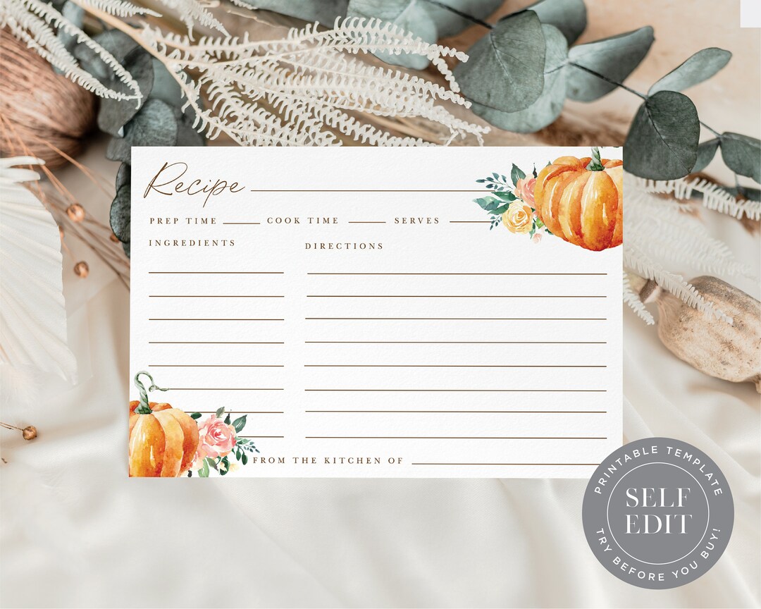 Thanksgiving Recipe Card Template, Friendsgiving 4x6 Recipe Card ...