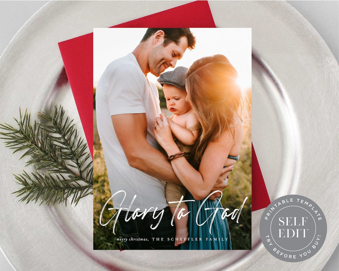 Glory to God Christmas Photo Card Template, Religious Christian ...