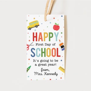 Back to School Tag Printable, Happy First Day of School Tag Template ...