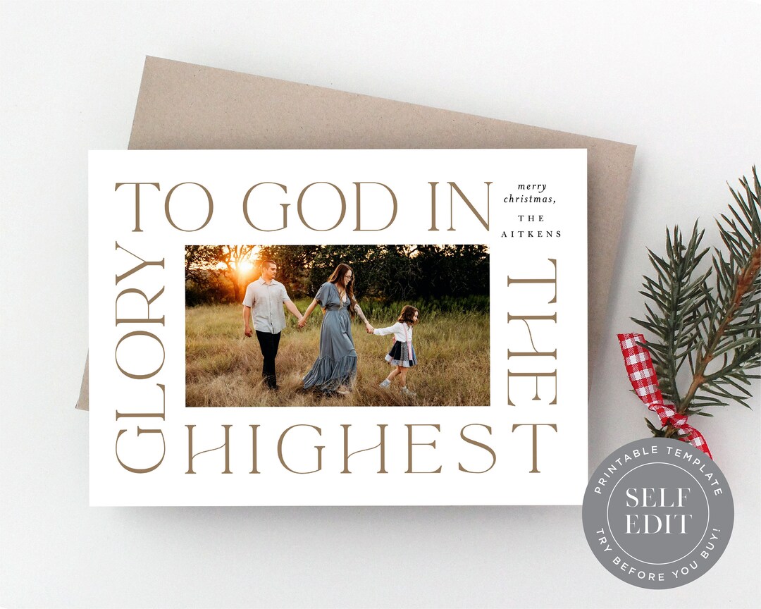 Glory to God Christmas Photo Card Template, Religious Christmas Photo ...