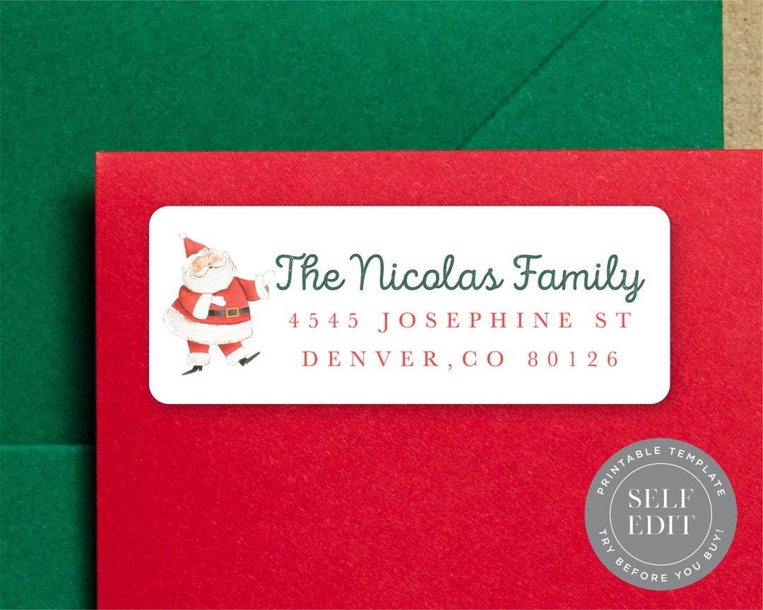 Christmas Characters Address Label Template, Holiday Return Address ...