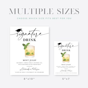 Graduation Signature Drink Sign Template: Cocktail Party Printable ...