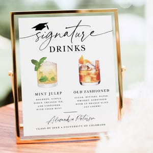 Graduation Signature Drinks Sign Template: Editable Party Cocktails ...