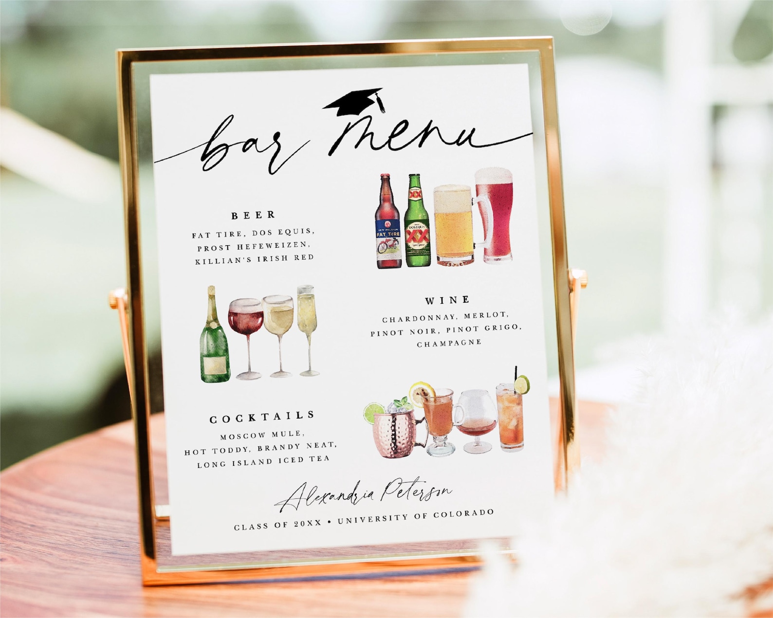 Graduation Bar Menu Sign Template: Signature Drinks (editable, Instant ...