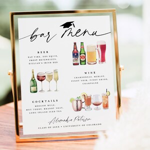 Graduation Bar Menu Sign Template: Signature Drinks (editable, Instant ...