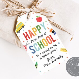 Back to School Tag Printable, Happy First Day of School Tag Template ...