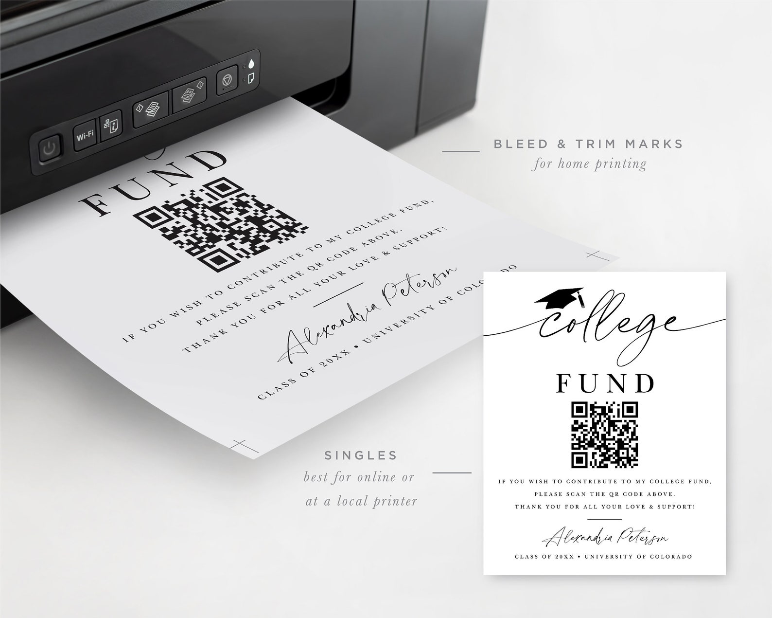 Graduation College Fund QR Code Sign Template (editable 5x7 or 8x10 ...