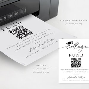 Graduation College Fund QR Code Sign Template (editable 5x7 or 8x10 ...