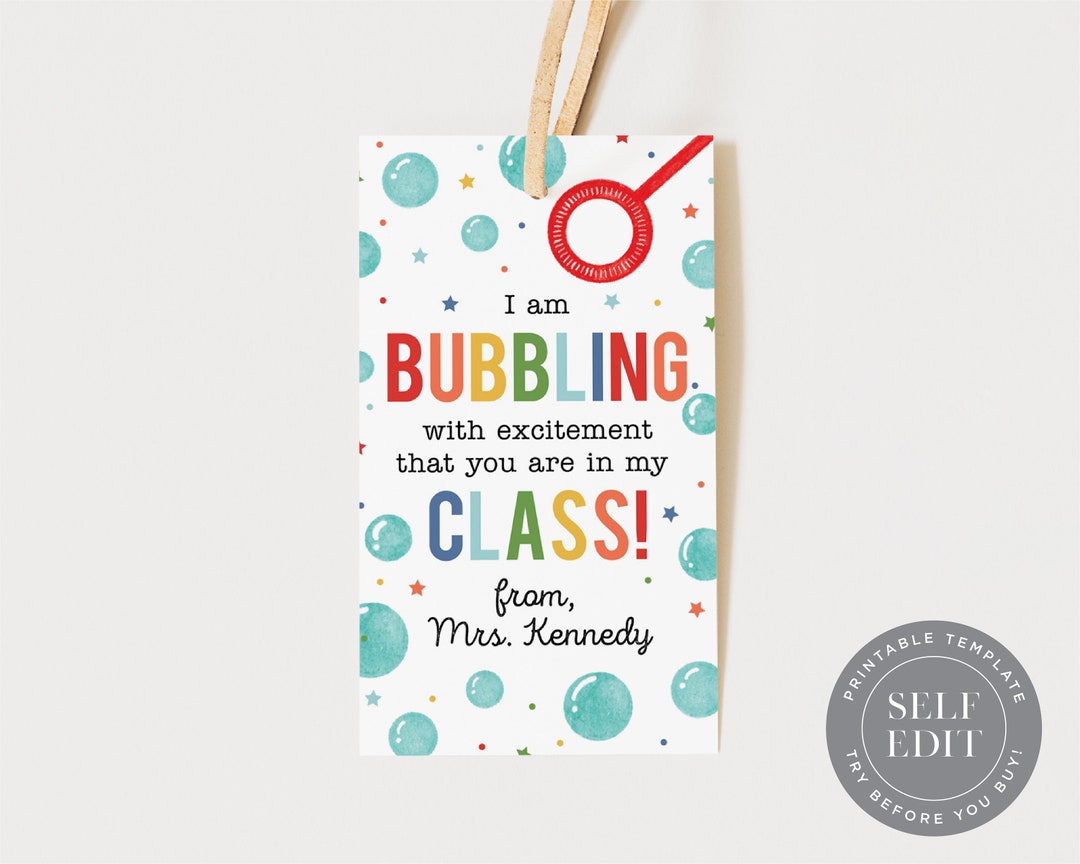 I'm Bubbling With Excitement Teacher Gift Tag Template, Back to School ...