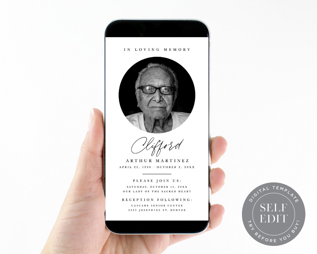 Funeral Digital Invite Template, Memorial Service Invitation, Text ...