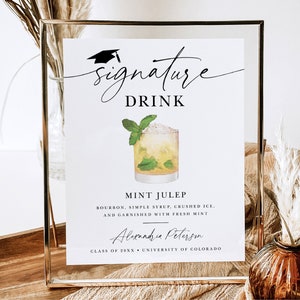 Graduation Signature Drink Sign Template: Cocktail Party Printable ...