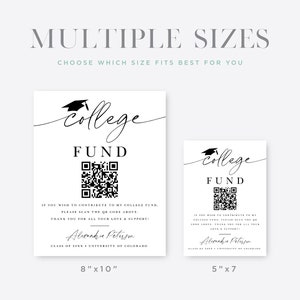 Graduation College Fund QR Code Sign Template (editable 5x7 or 8x10 ...