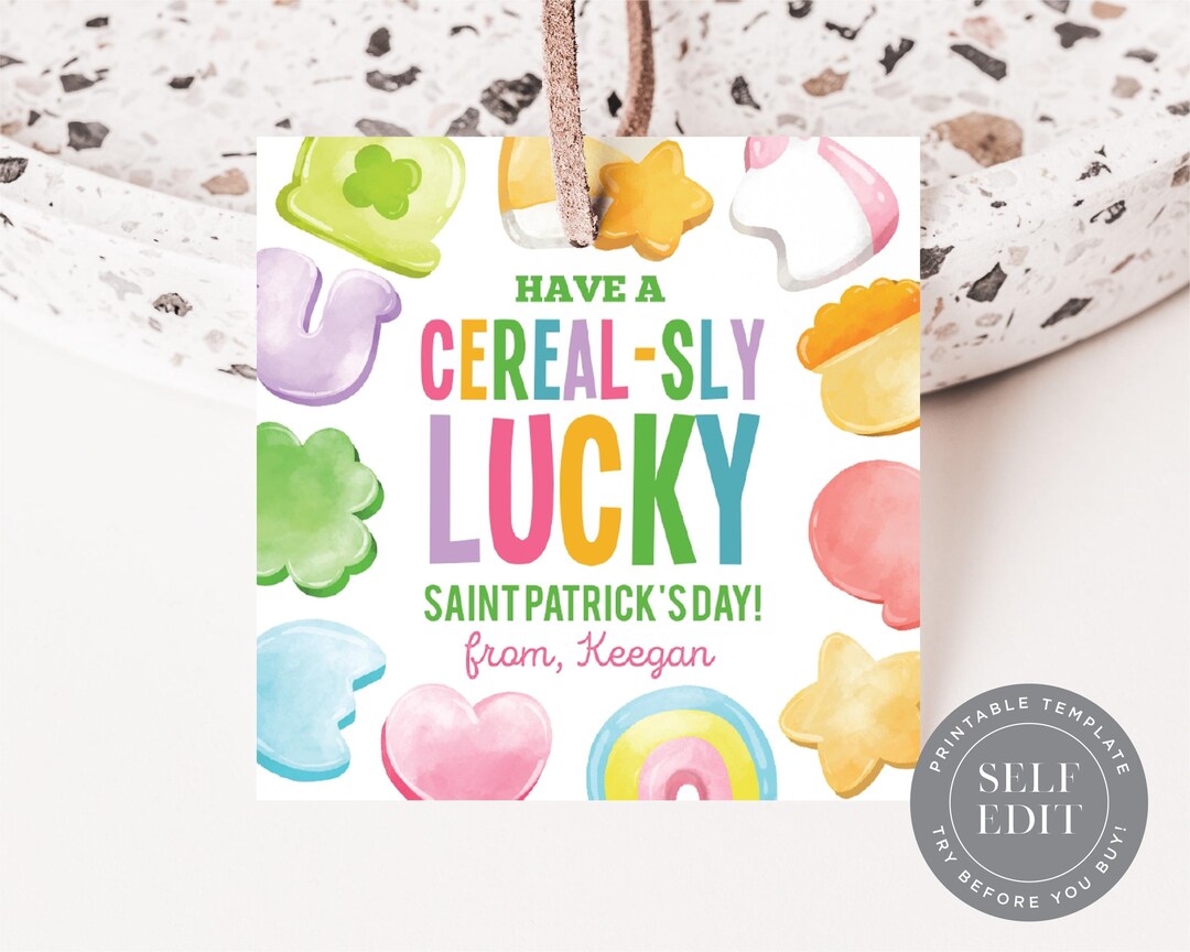 St Patrick's Day Cereal Tag Printable, St Paddy's Day Lucky Charm ...